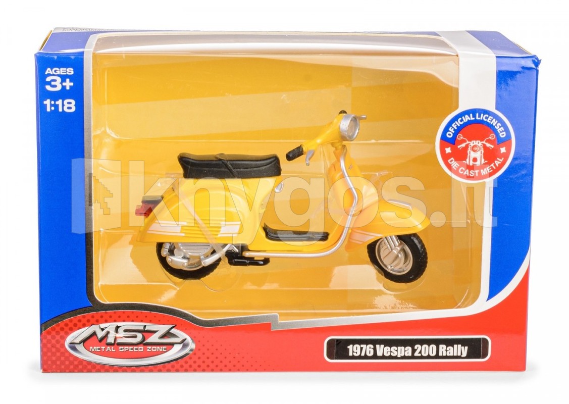1976 metų VESPA 200 Rally, geltona, modelis 1:18
