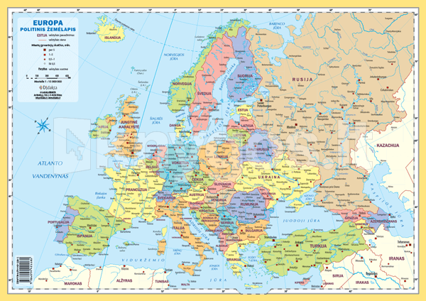 Europos gamtinis ir politinis žemėlapis (A3)