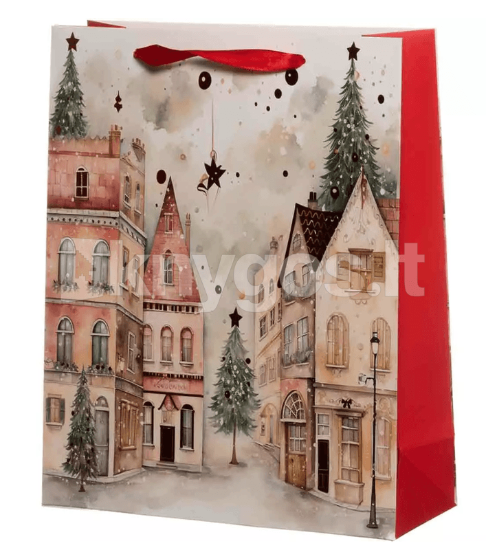 Kalėdinis dovanų maišelis „Village“, 1 vnt., 26 x 32 x 12 cm