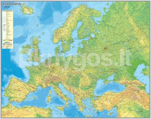 Europos gamtinis žemėlapis. Sieninis. M 1:5 000 000 - Knygos.lt