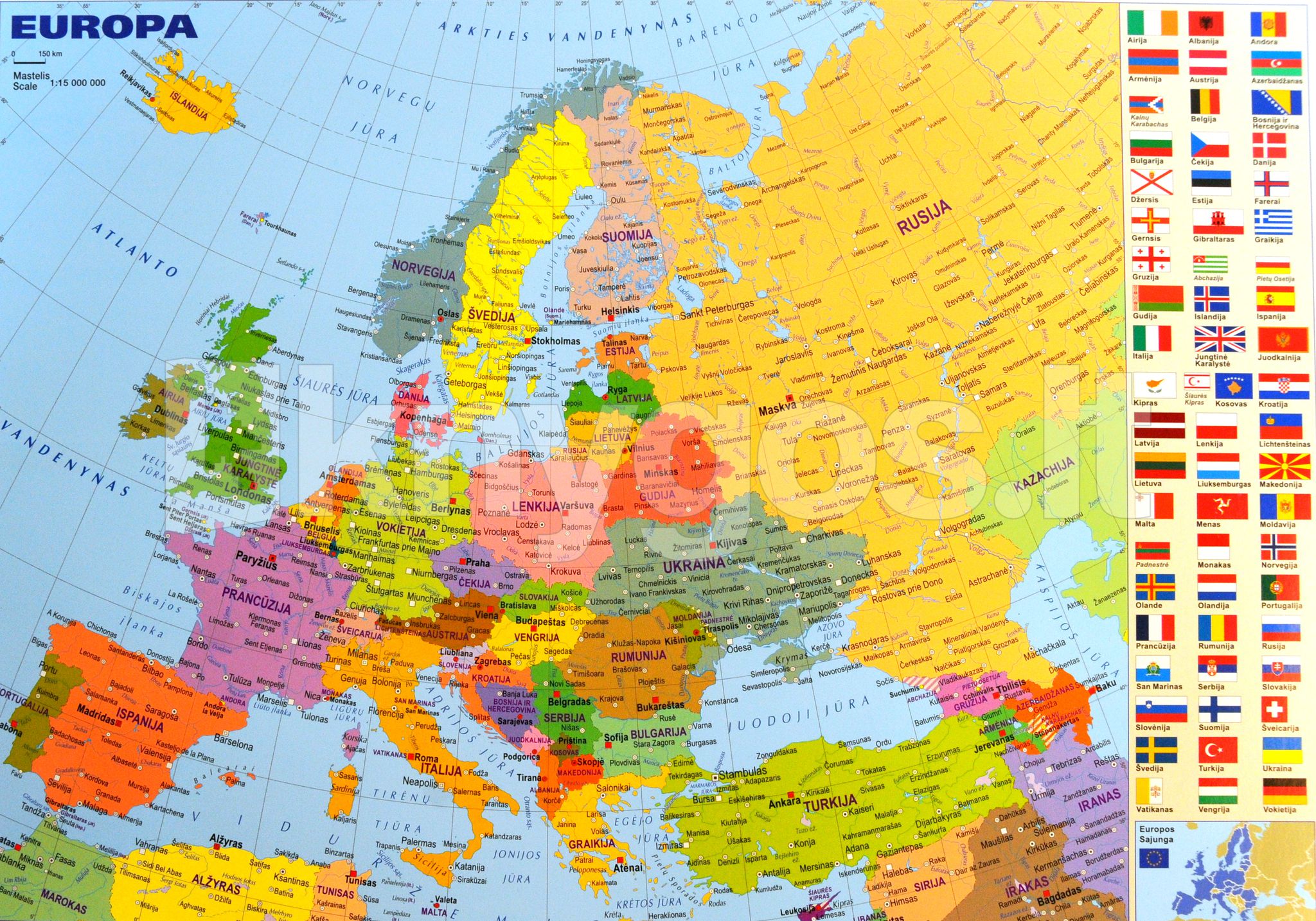 Stalinis Europos politinis ir gamtinis žemėlapis. Dvipusis, laminuotas ...