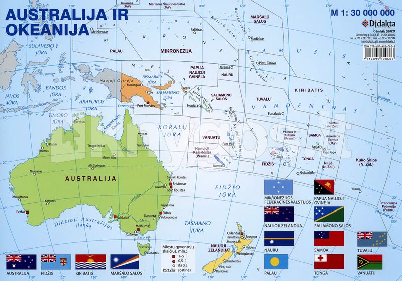 Australijos ir Okeanijos politinis žemėlapis (A 4) - Knygos.lt