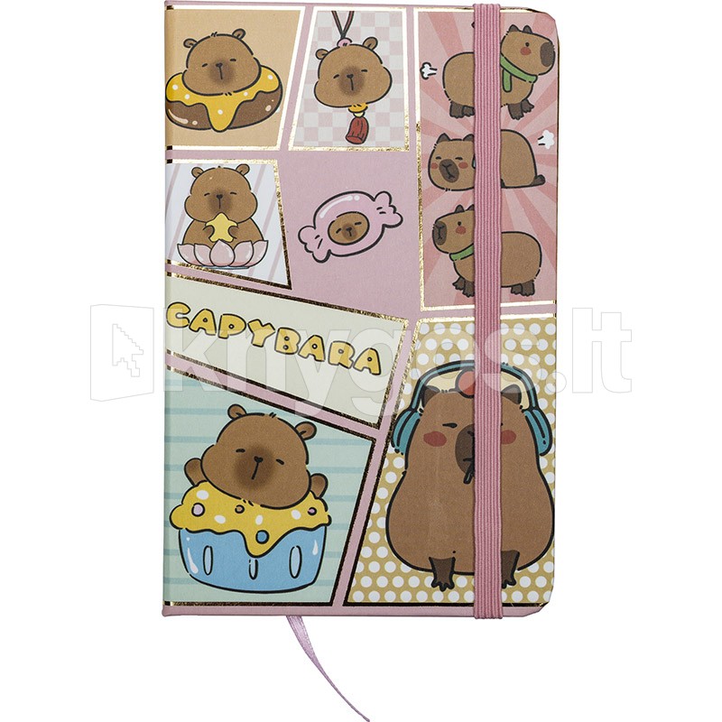 Užrašų knygelė kietais viršeliais „Capybara“, A6, linijomis, su gumele