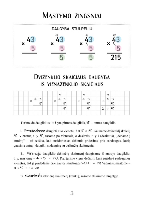 Skaičiuojame stulpeliu. Daugyba. 3–4 klasė | Knygos.lt