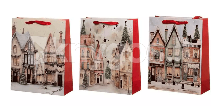 Kalėdinis dovanų maišelis „Village“, 1 vnt., 26 x 32 x 12 cm