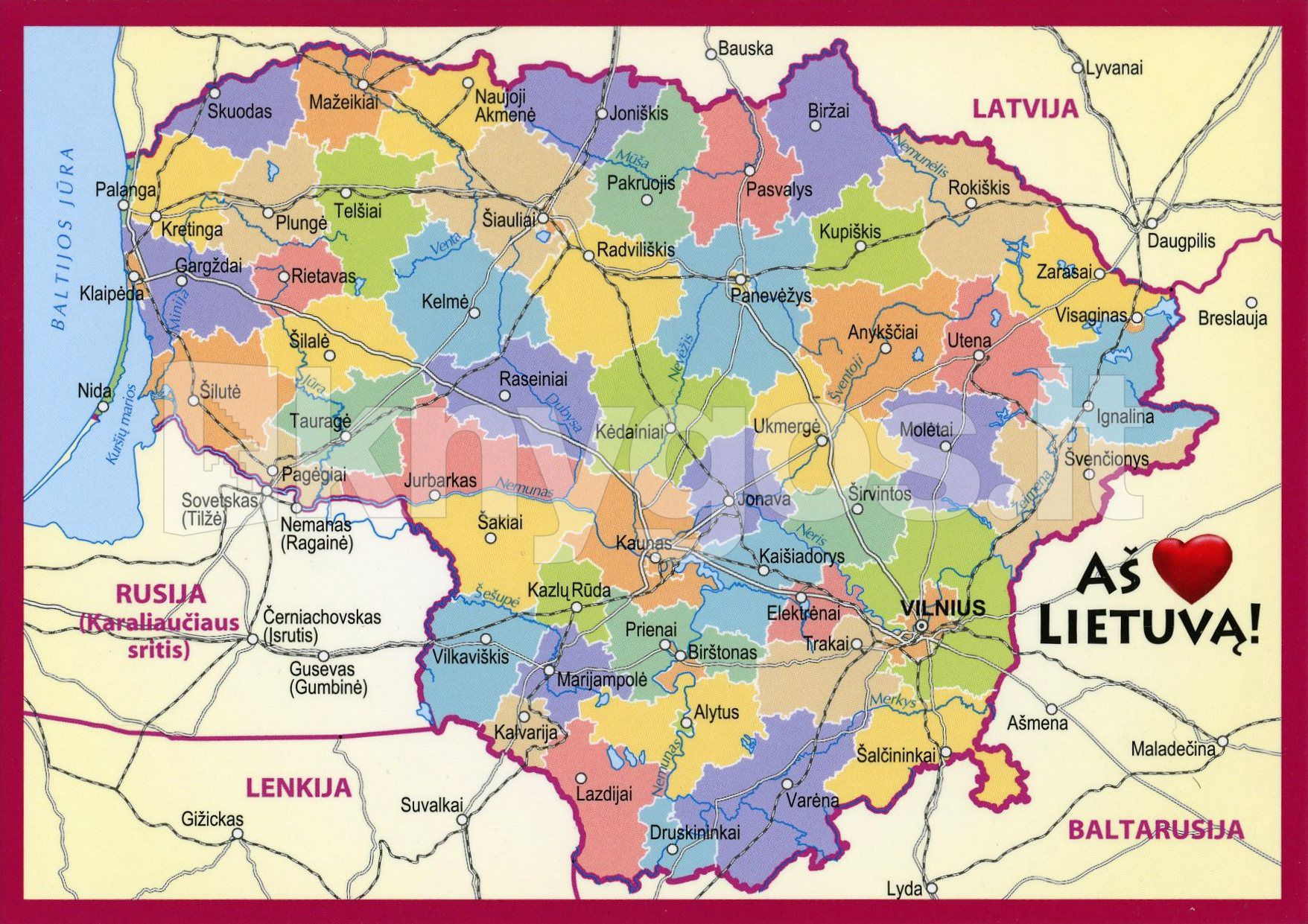 Žemėlapis - atvirlaiškis „Aš myliu Lietuvą“ - Knygos.lt